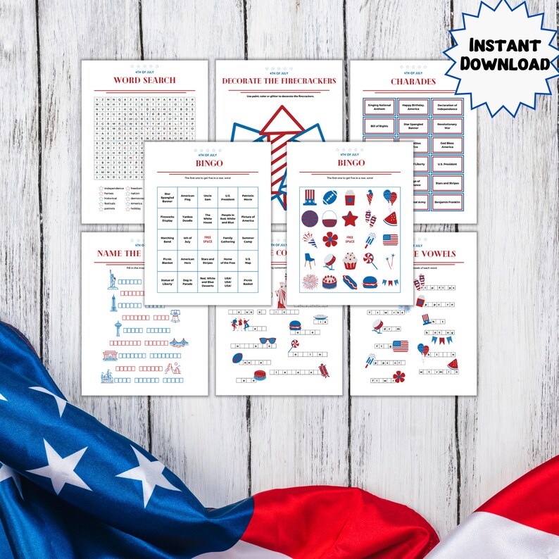 4th of July Activity Pack for Kids, Patriotic Party Activities Bundle ...