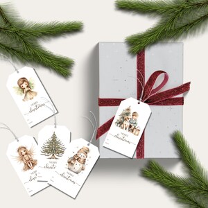 Printable Boho Christmas Gift Tags, Watercolor Merry Christmas Holiday ...