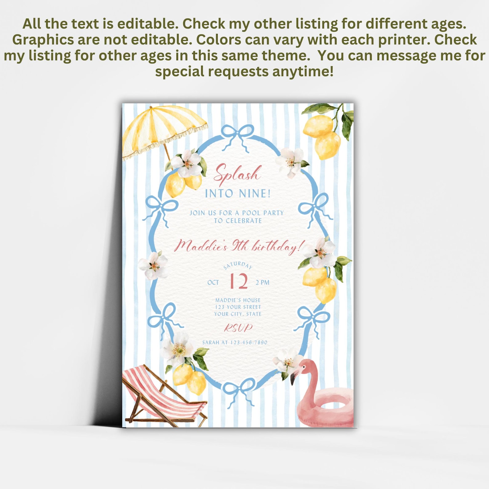Pool Party 9th Birthday Invitation, Editable Splash Into Nine Invite ...
