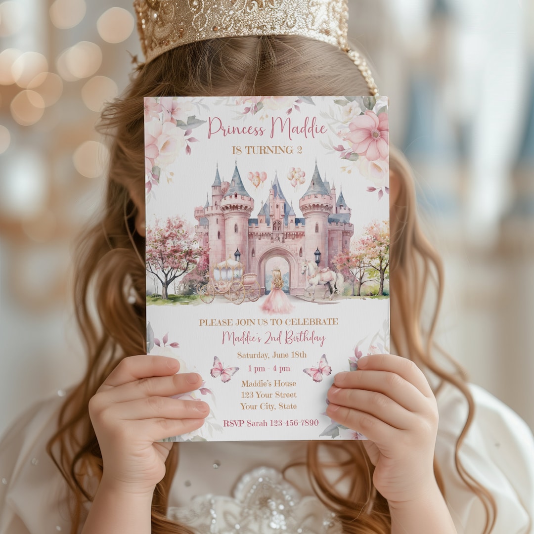 Watercolor Princess 2nd Birthday Invitation, Editable Printable ...
