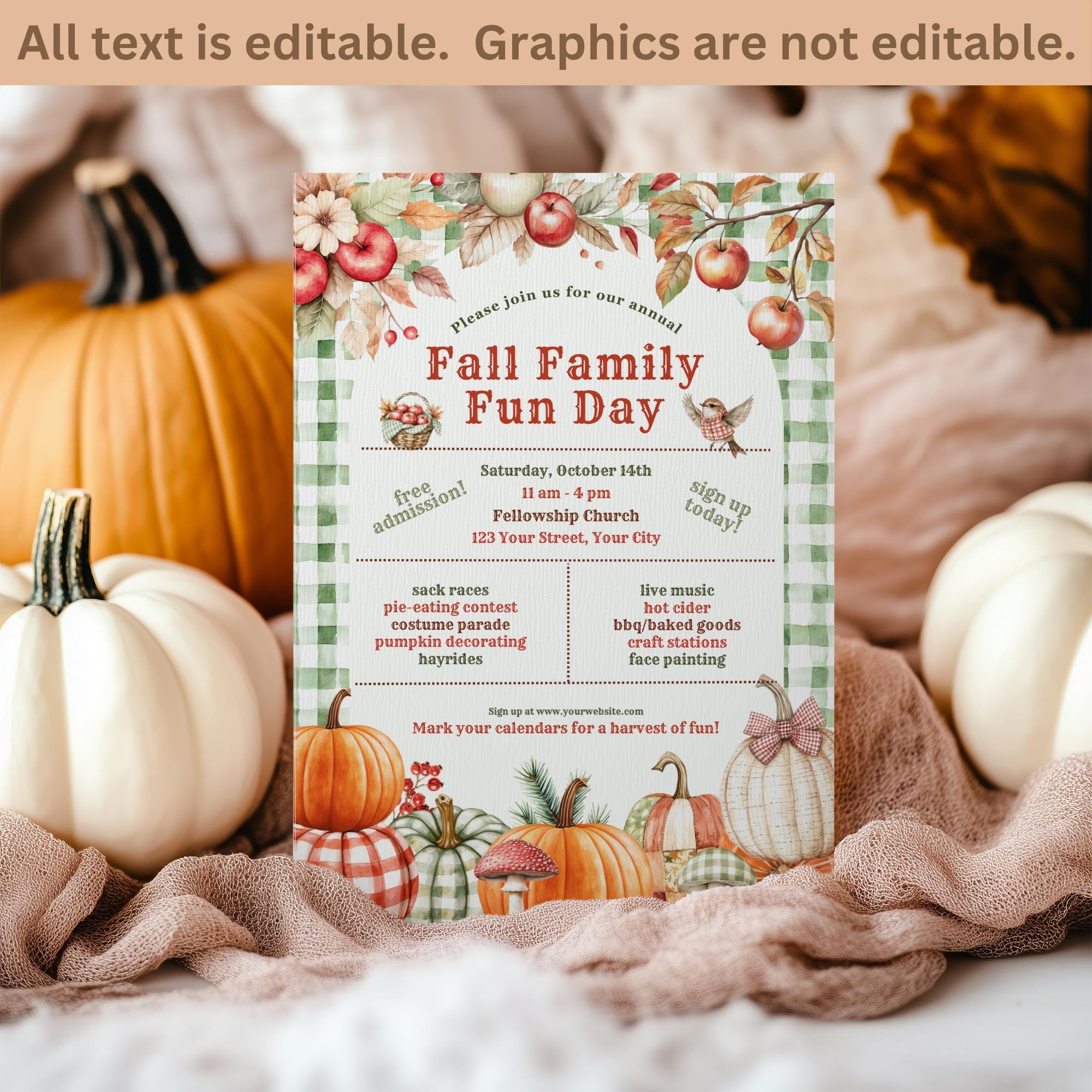 Fall Family Fun Day Invitation, Autumn Celebration Flyer, Editable ...