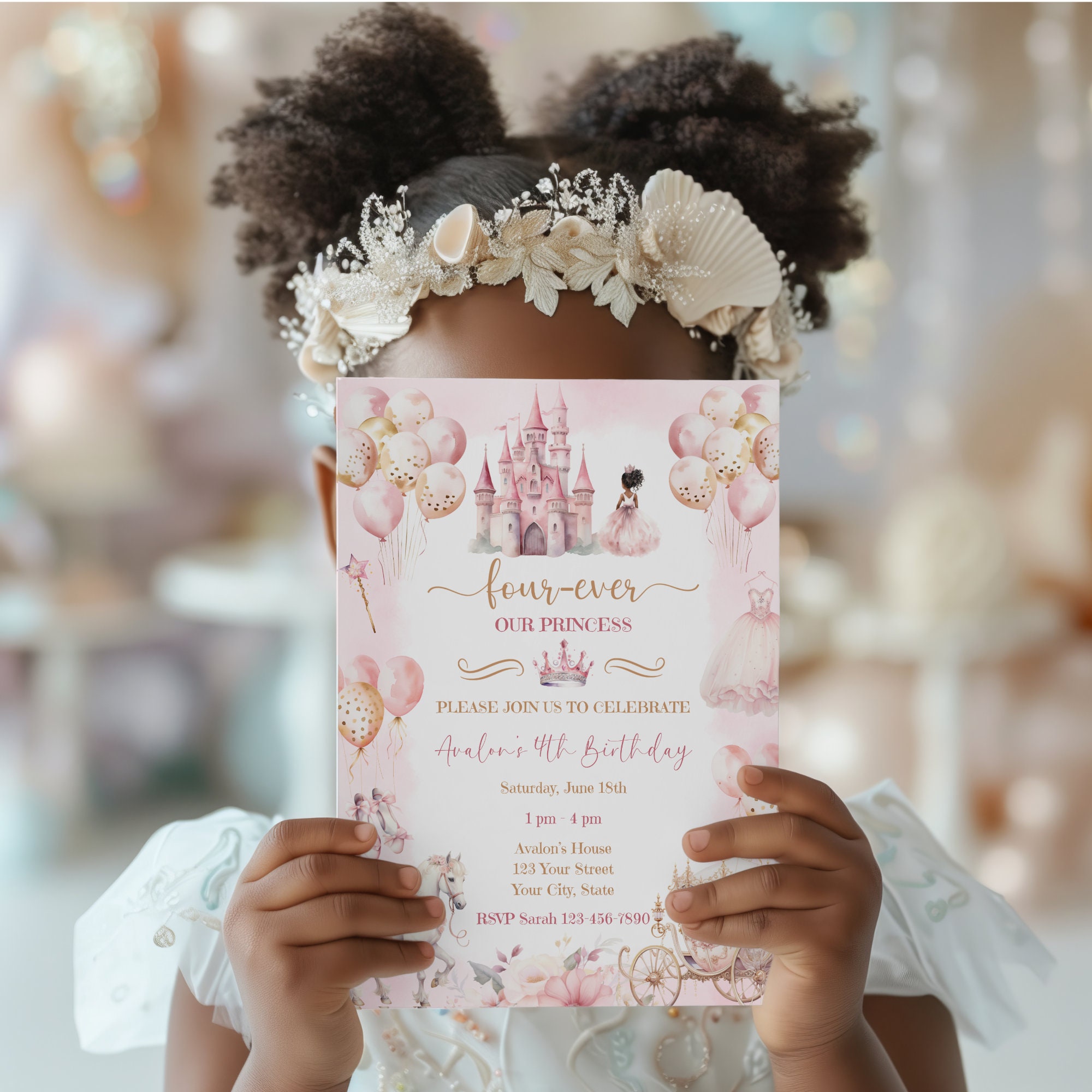 Editable Four-ever A Princess Birthday Invitation Template, Magical ...