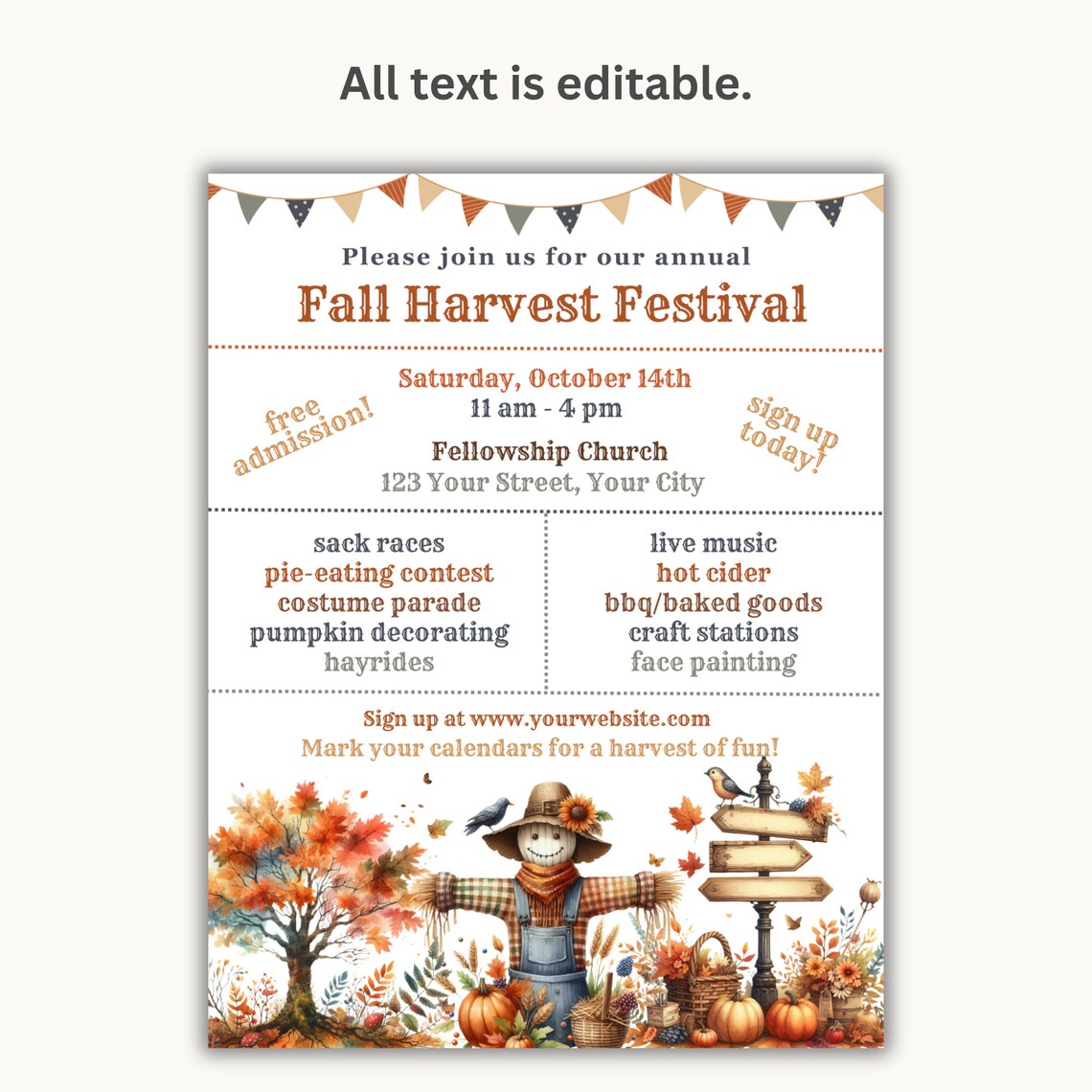Printable Fall Harvest Festival Flyer Template, Editable Community ...
