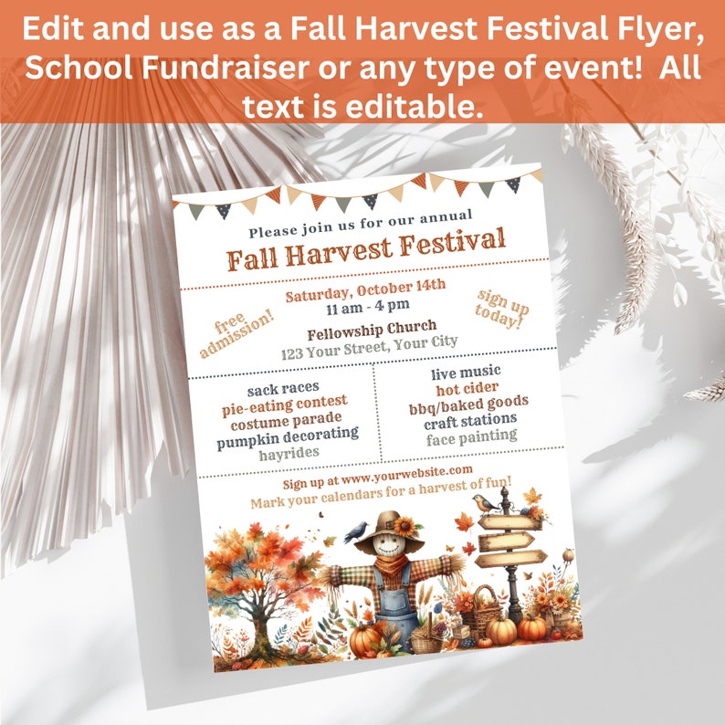 Printable Fall Harvest Festival Flyer Template, Editable Community ...