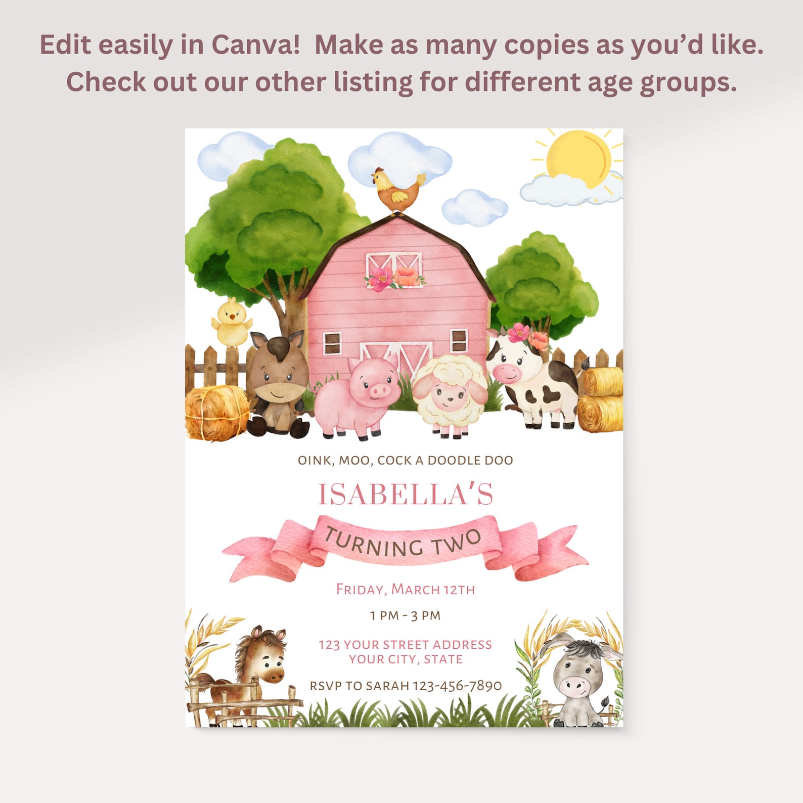 Editable Girl Farm Invitation Farm Themed Invitation 2 Year Old ...