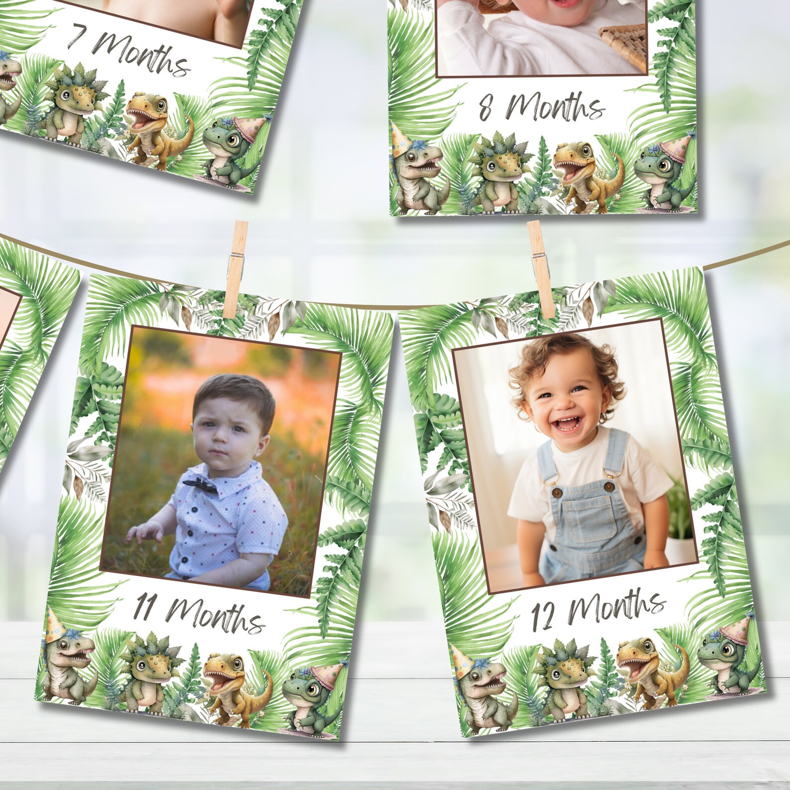 Dinosaur Boy 1st Birthday Photo Banner, Wall Decorations, Printable ...