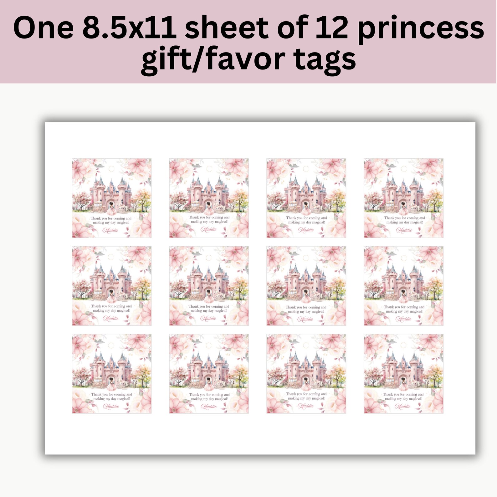 Editable Brown Skin Princess Birthday Party Favor Tags, Happy Birthday ...