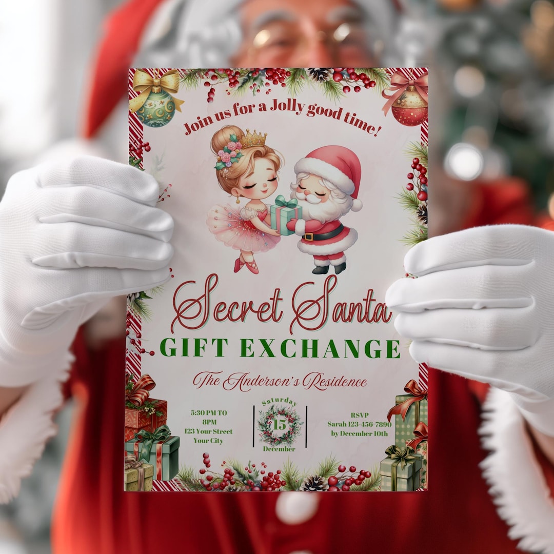 Secret Santa Christmas Party Invitation, Editable, Printable Fun Gift ...