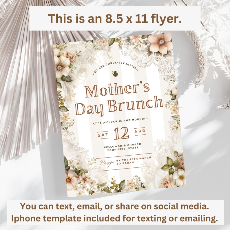 Mother's Day Brunch Flyer Editable Canva Template, Mother's Day ...