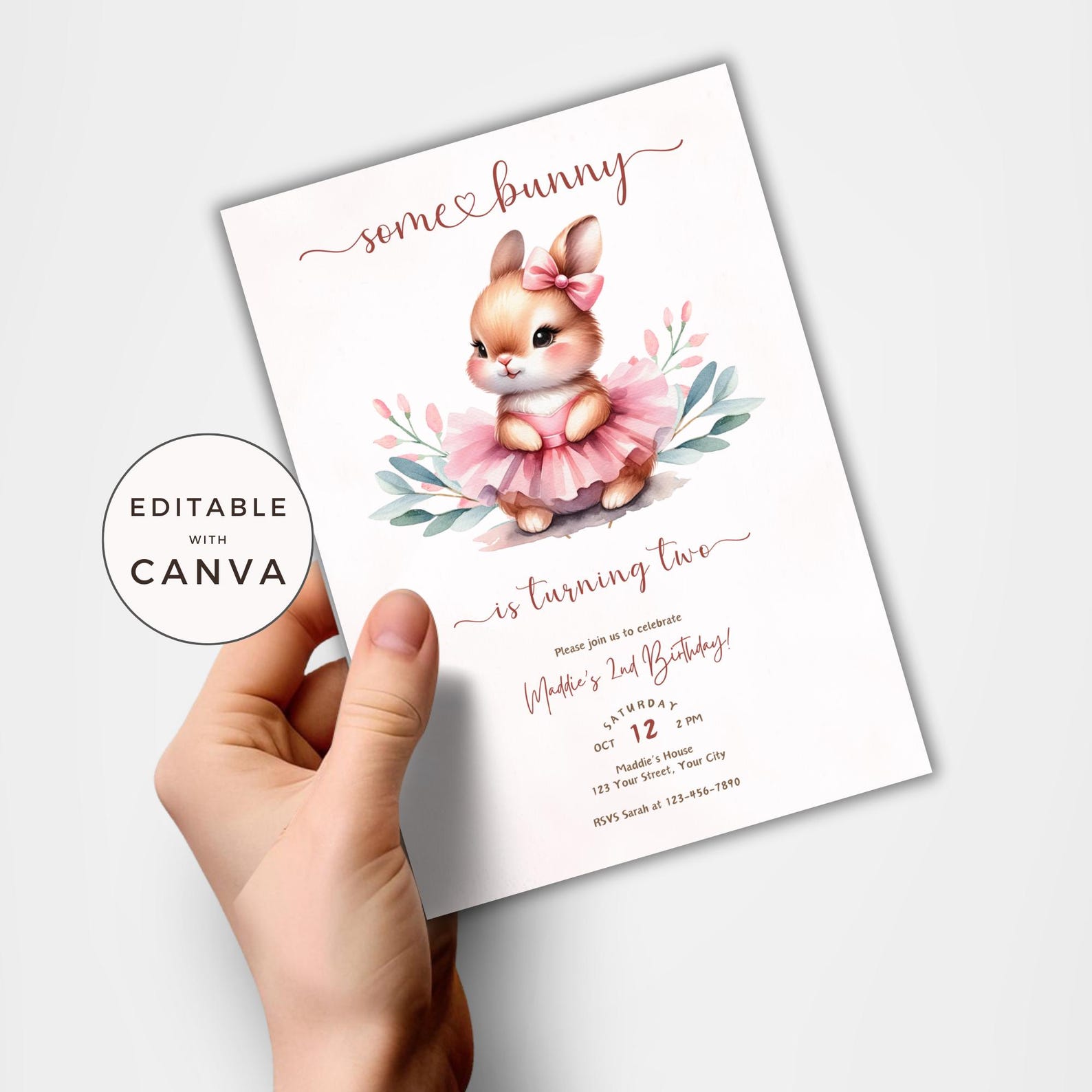 Some Bunny is Turning Two Birthday Invitation, Girls 2nd Birthday Party ...