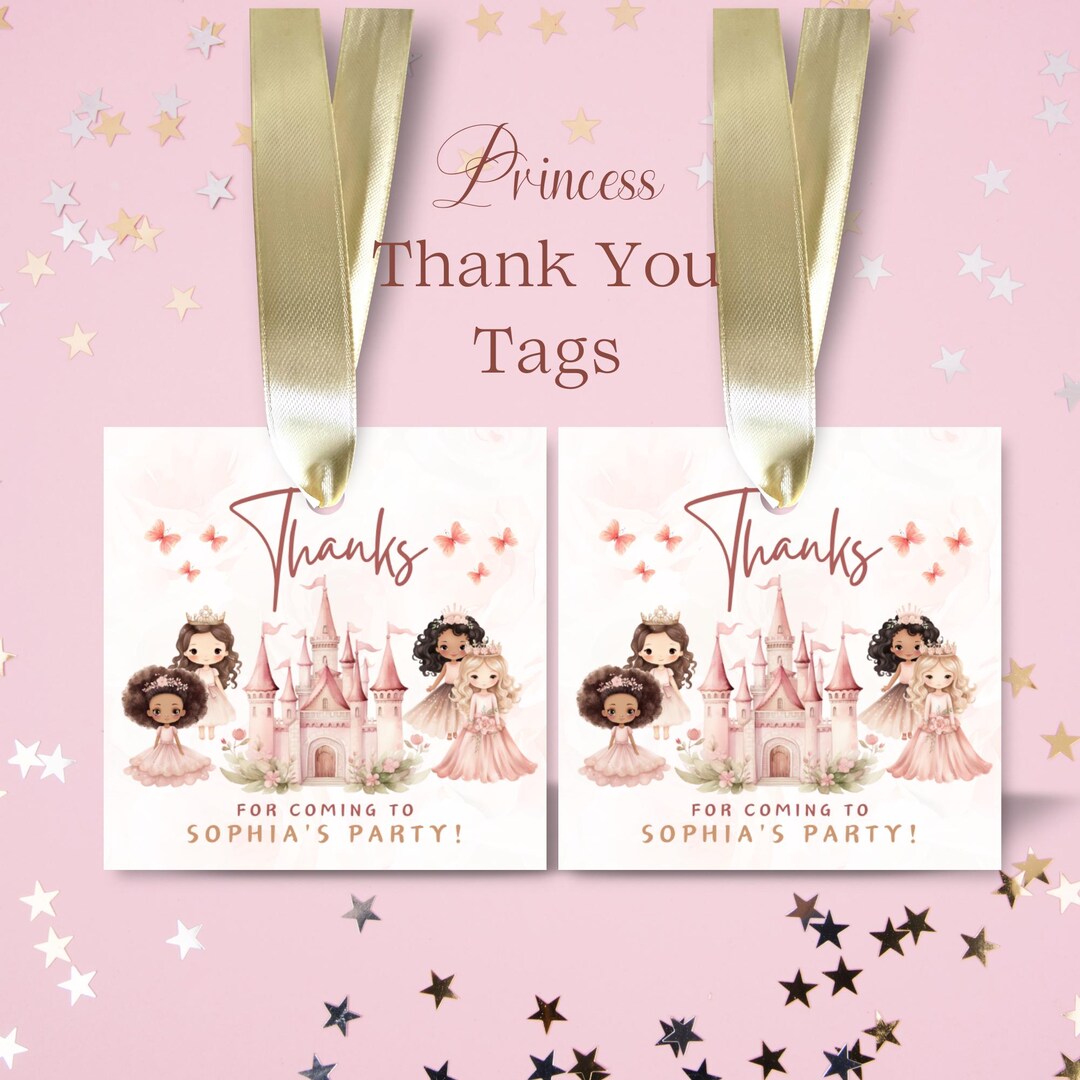 Princess Birthday Thank You Tags - Editable Digital Template - Instant ...