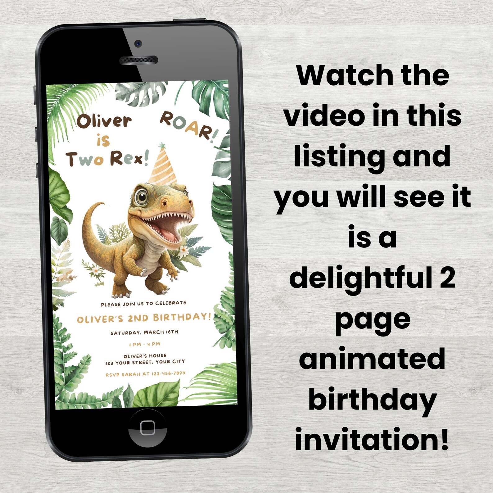 Two Rex Dinosaur Video Invitation, Text Invitation 2 Year Old Birthday ...