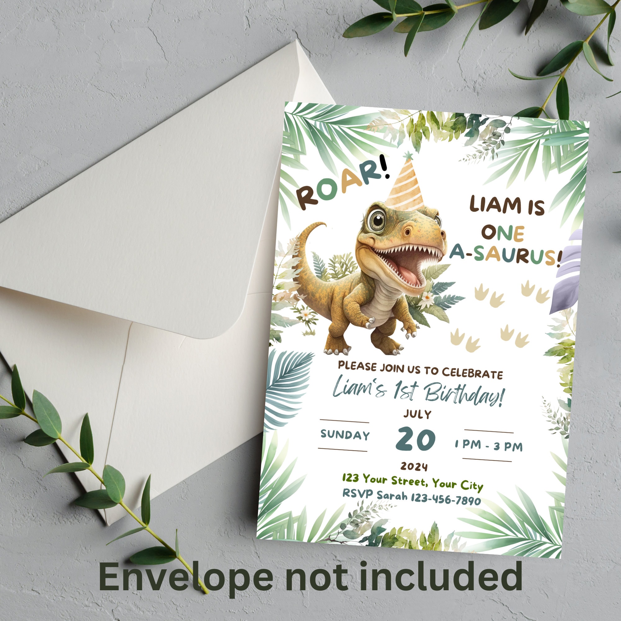 Editable One-a-saurus First Birthday Invitation, Boy 1st Birthday Party ...