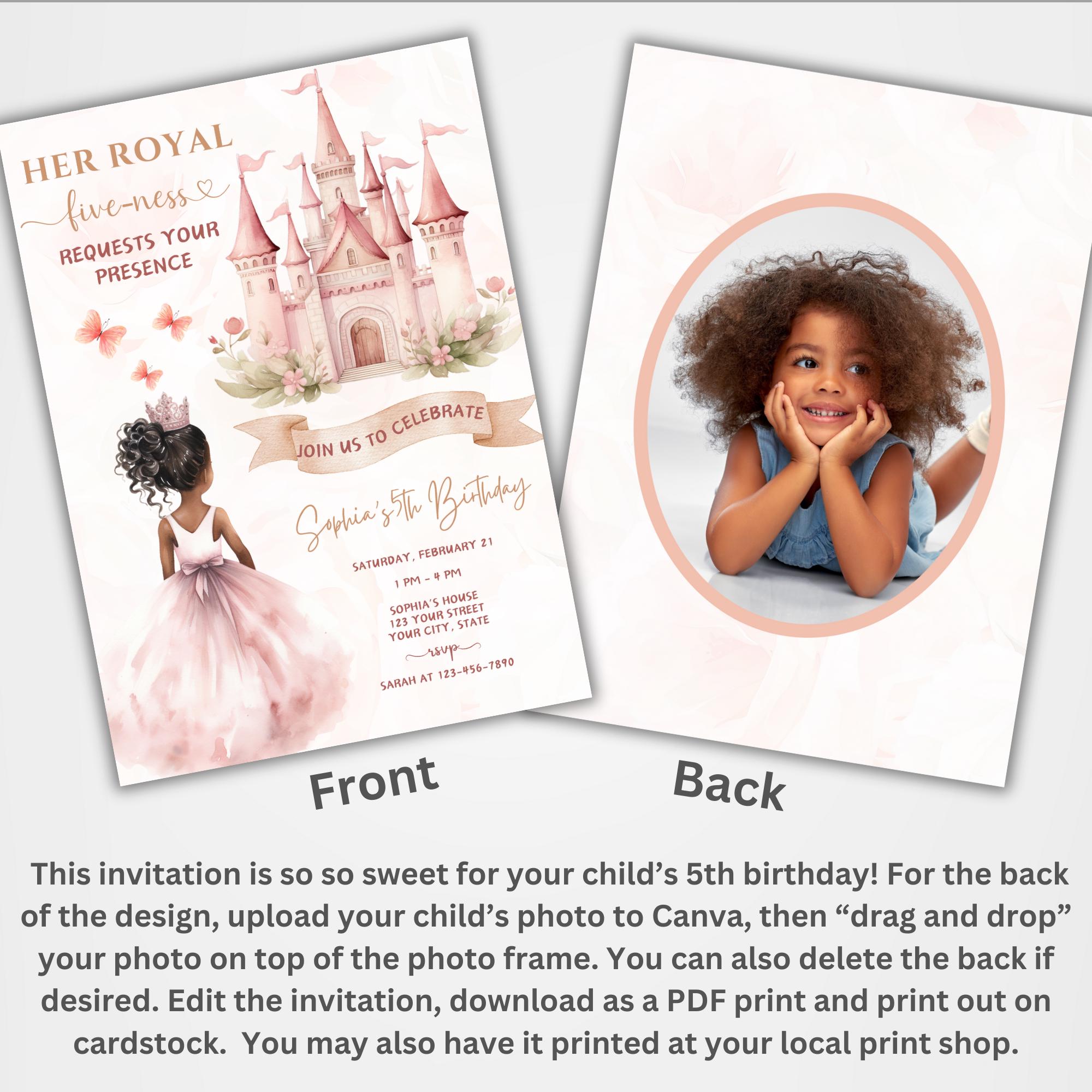 Her Royal Five-ness 5th Birthday Invitation, Customizable Princess ...