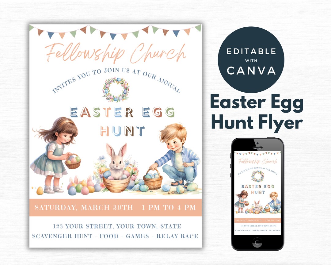 Editable Easter Egg Hunt Flyer Canva Template, Instant Download, Diy ...