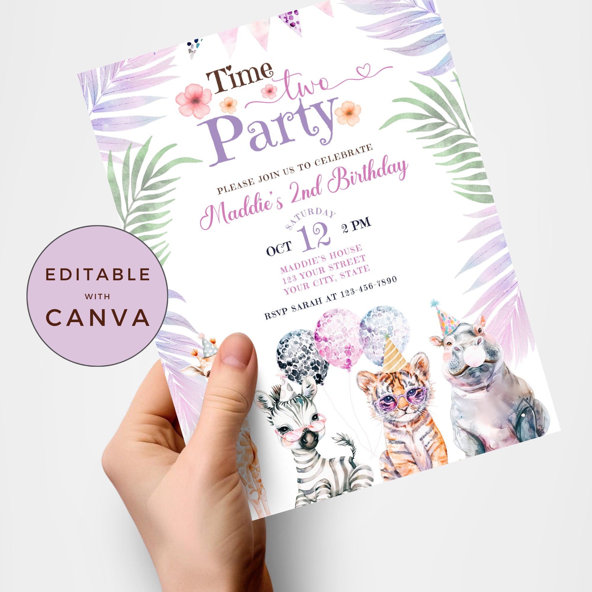 Time Two Party 2nd Birthday Invitation, Editable Boys Second Birthday ...