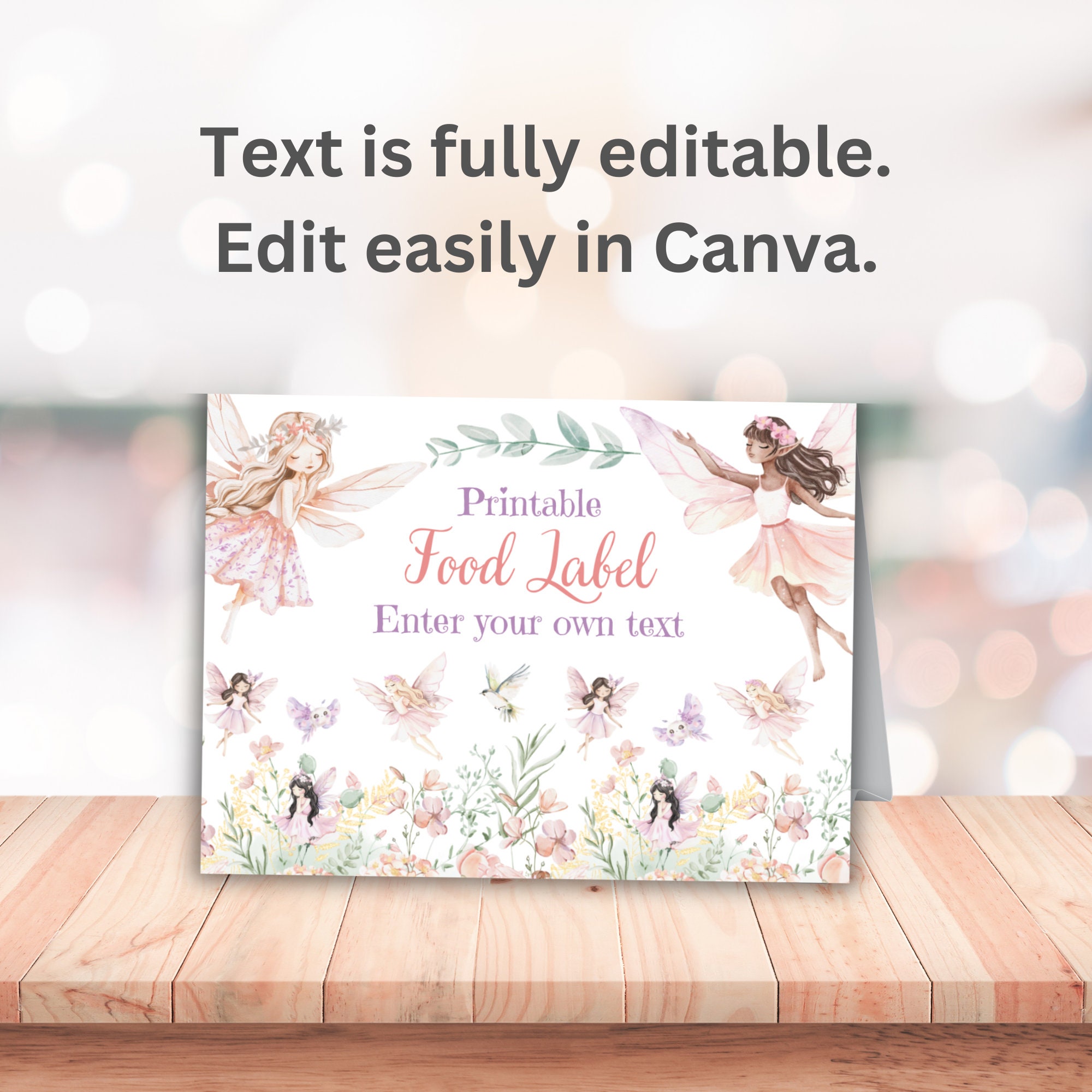 Fairy Birthday Party Food Label Cards, Editable Buffet Food Tent Table ...