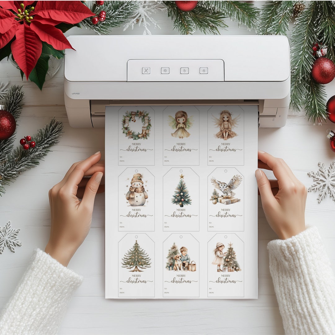 Printable Boho Christmas Gift Tags, Watercolor Merry Christmas Holiday ...