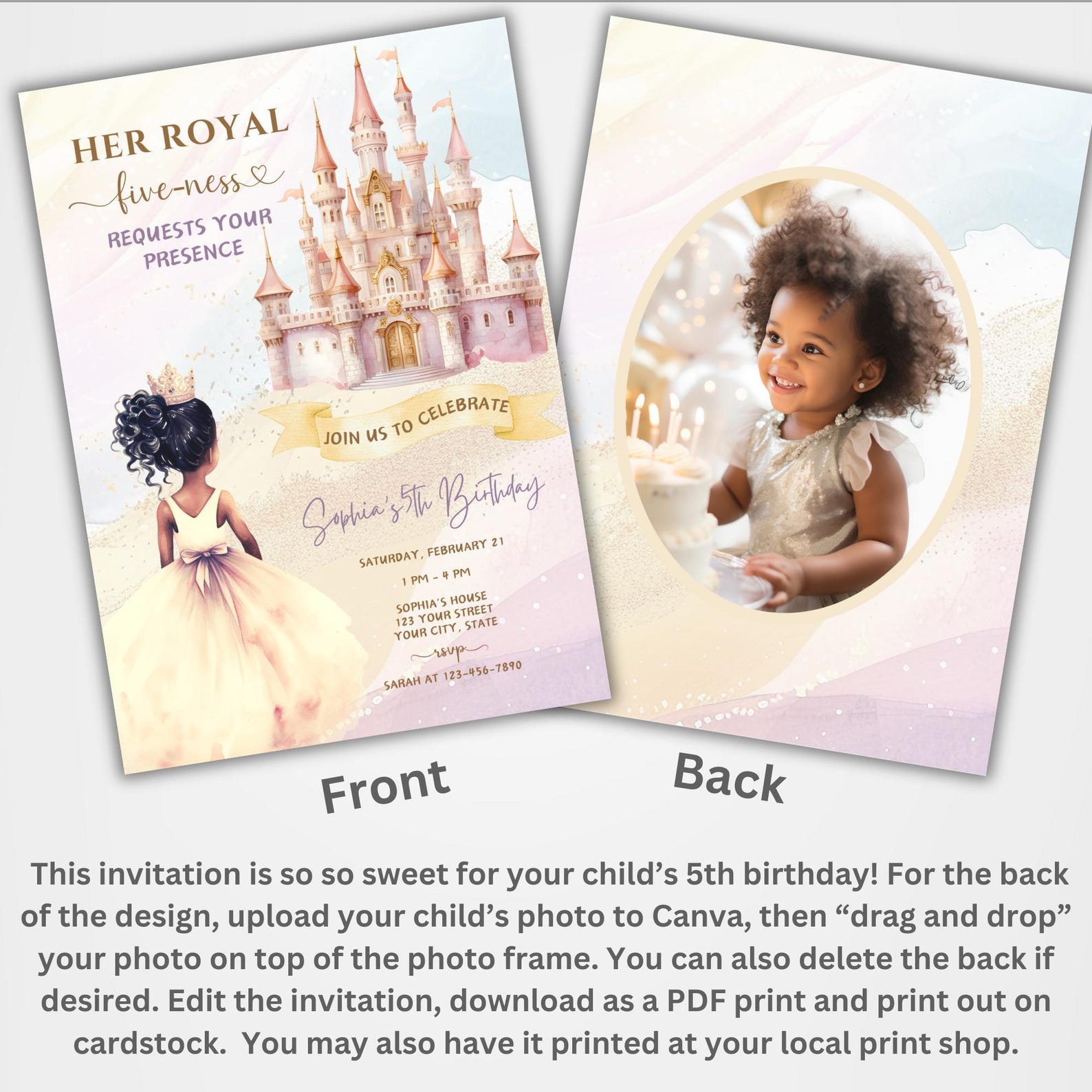 Royal Fiveness Invitation, Editable Princess 5th Birthday Invite ...