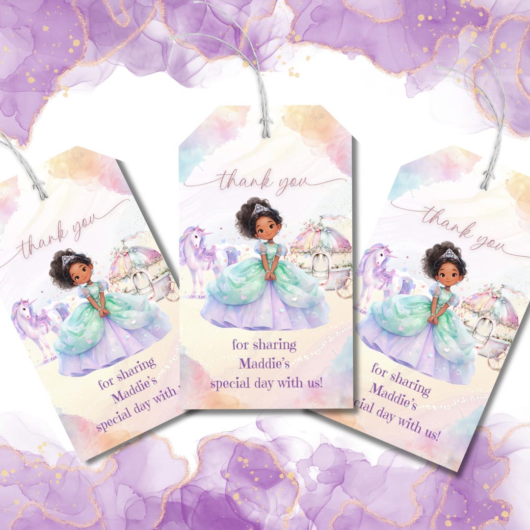 Princess Birthday Tag Thank You, Editable Printable Favor Tags for ...