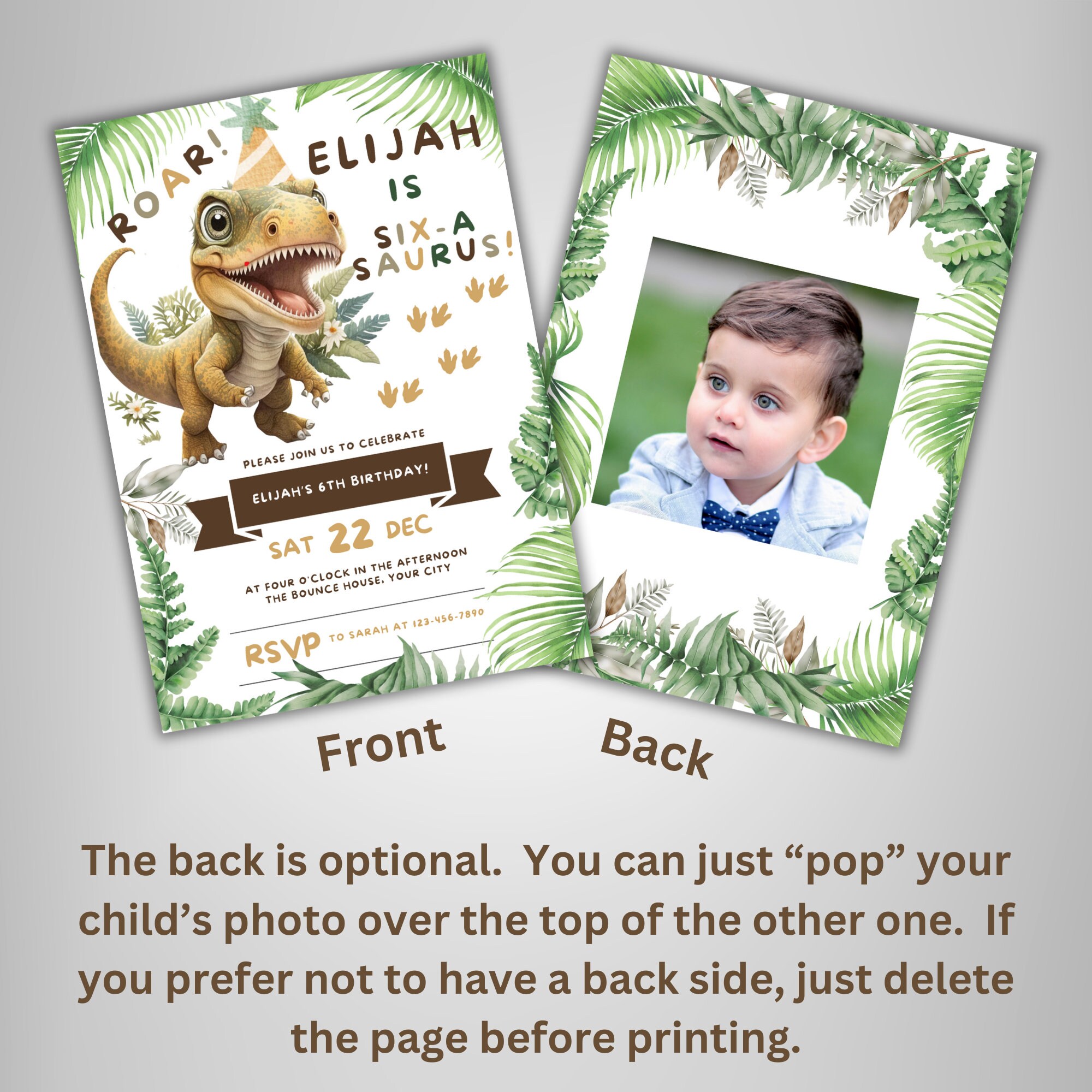 Editable Canva Dinosaur Birthday Invitation With Photo Template T Rex ...