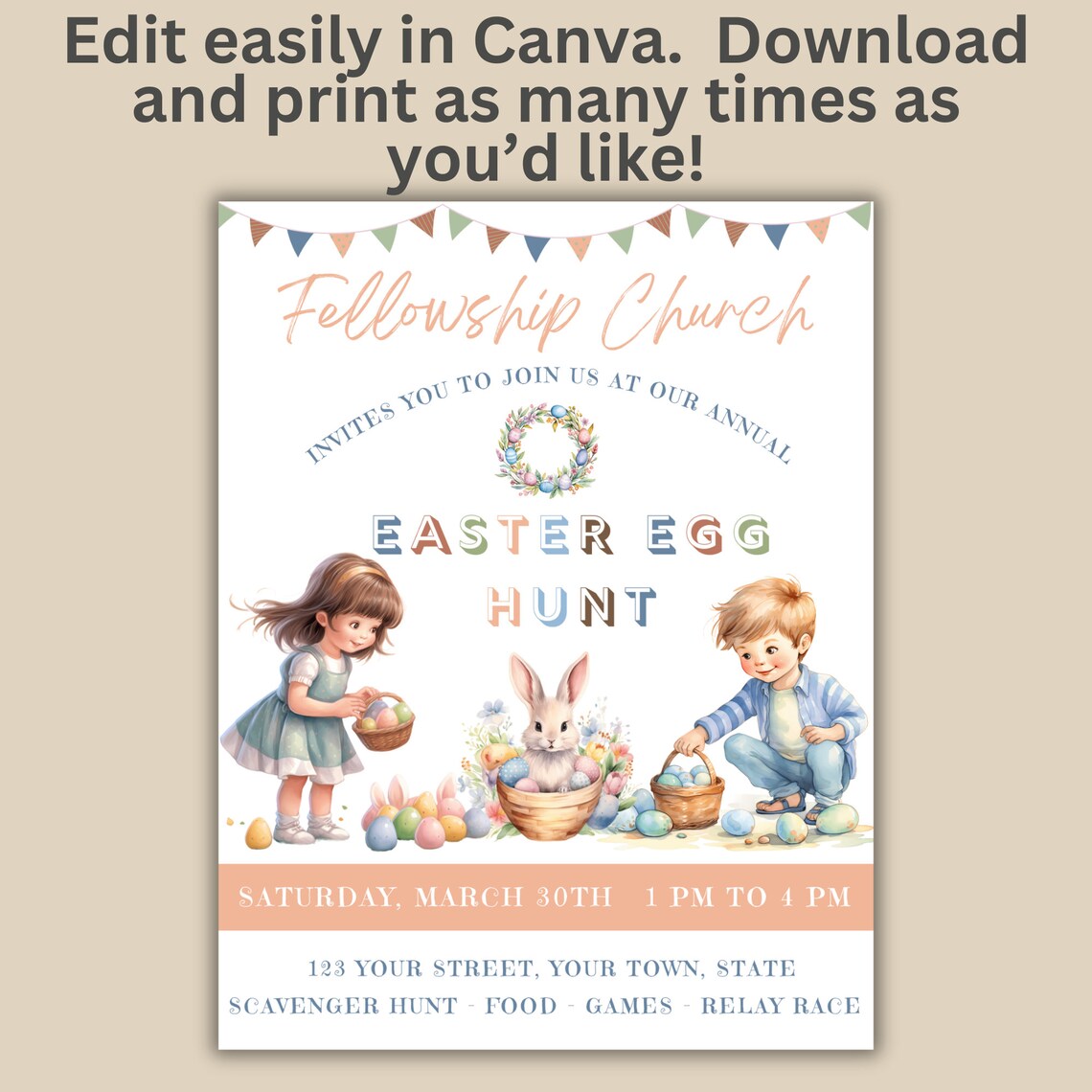 Editable Easter Egg Hunt Flyer Canva Template, Instant Download, Diy ...