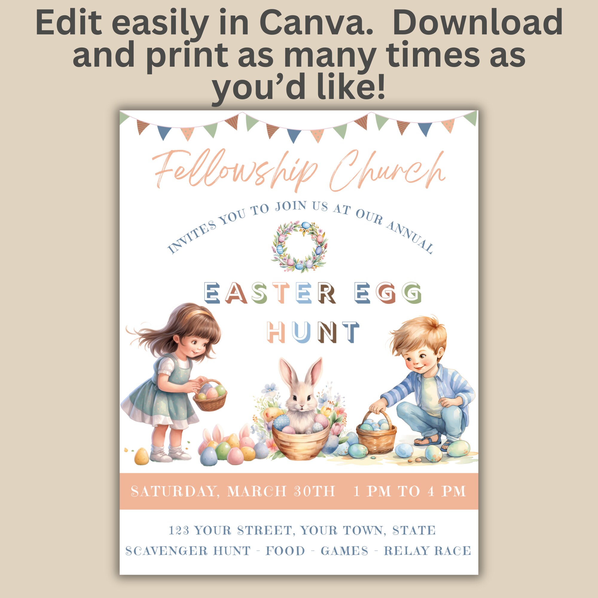 Editable Easter Egg Hunt Flyer Canva Template, Instant Download, Diy ...