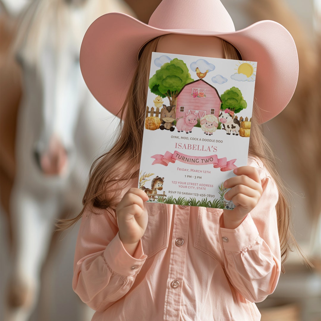 Editable Girl Farm Invitation | Farm Themed Invitation | 2 Year Old ...