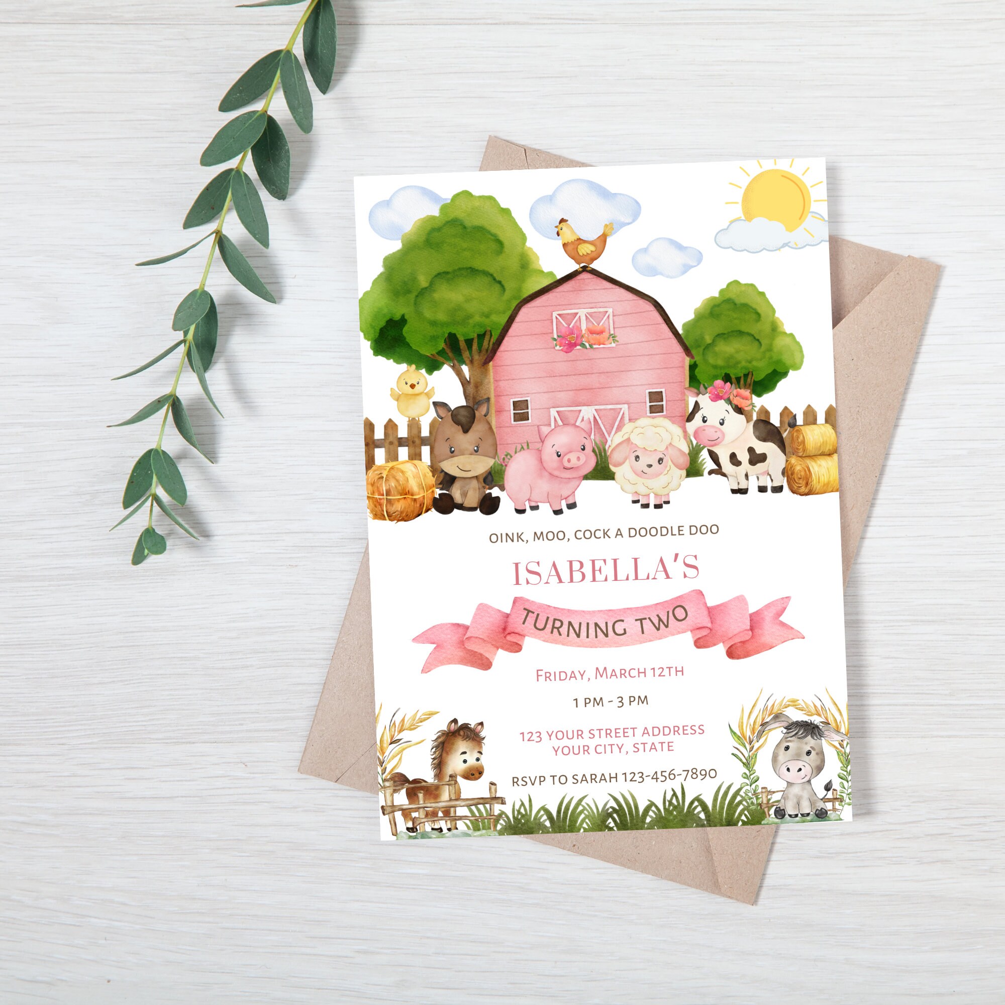 Editable Girl Farm Invitation | Farm Themed Invitation | 2 Year Old ...