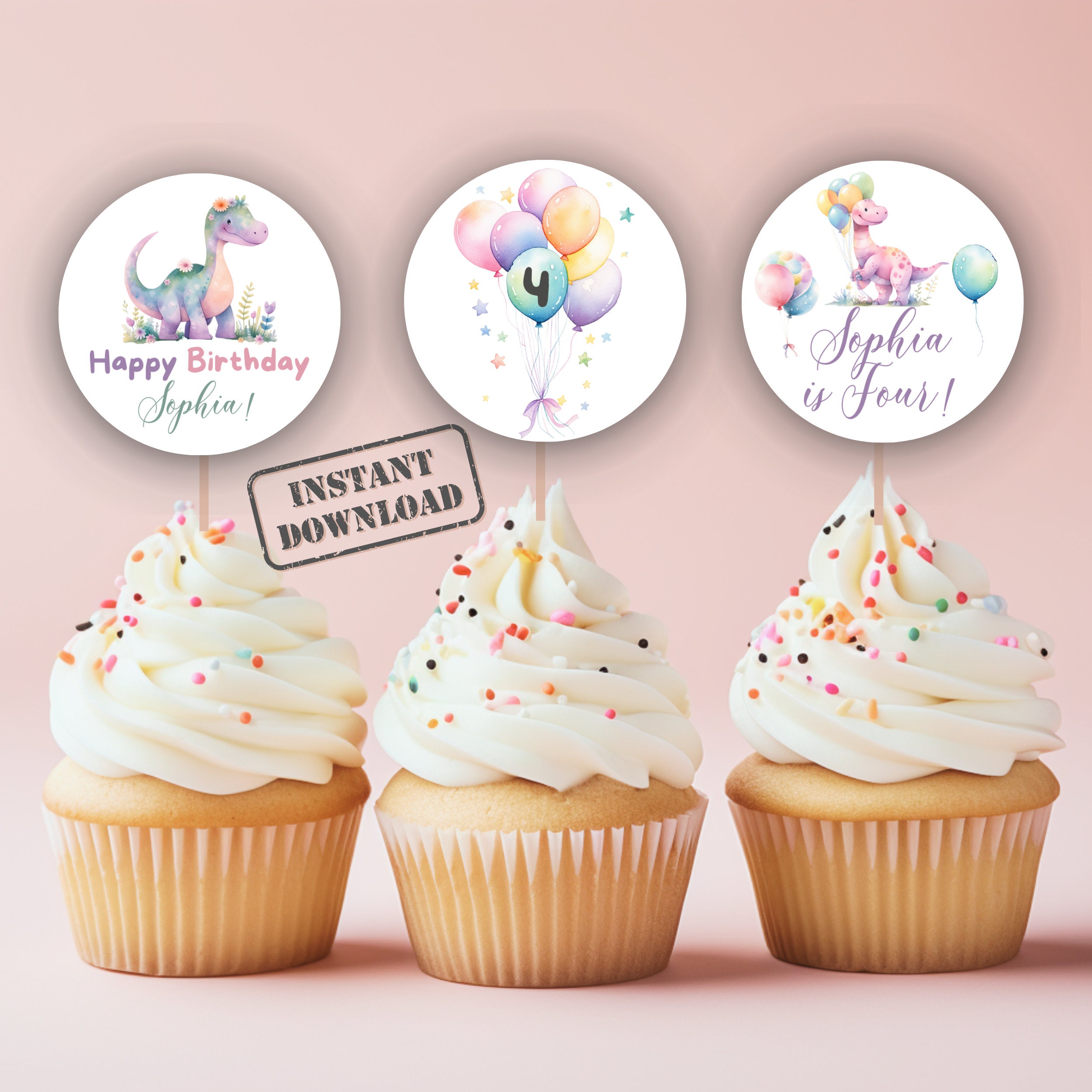 Editable Girl Dinosaur Cupcake Toppers | Dino Party | Cupcake Toppers ...