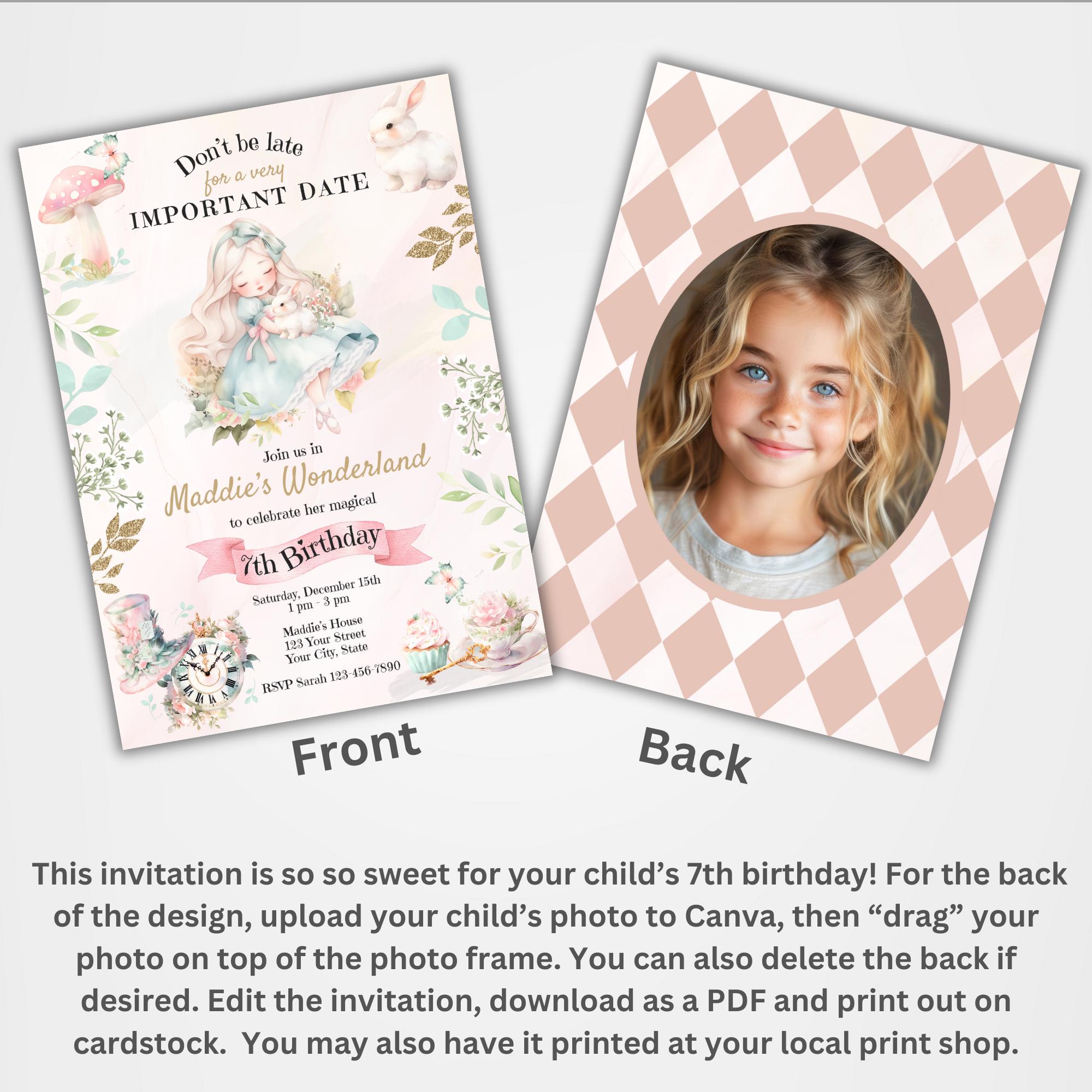 Editable Wonderland 7th Birthday Invitation, Printable Whimsical Mad ...