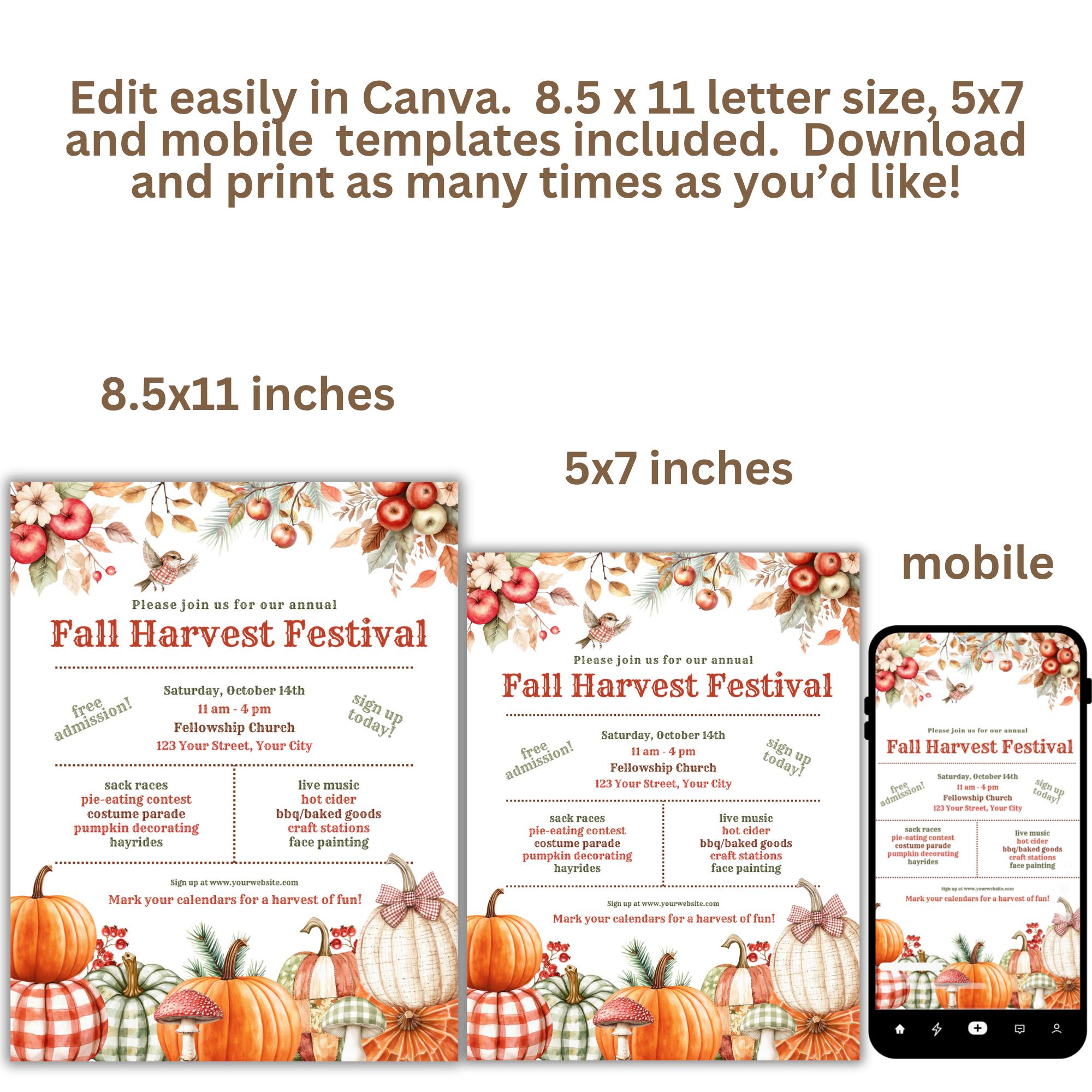 Fall Festival Invitation, Editable Harvest Party Invite, Autumn School ...