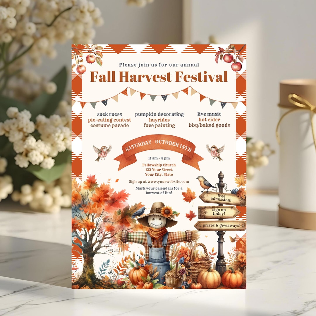 Editable Fall Festival Flyer, Printable Fall Harvest Sign, Us Letter ...