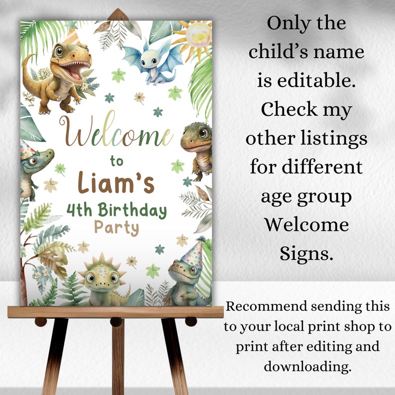 Editable Dinosaur Welcome Sign | Jurassic Birthday Party | 4 Year Old ...