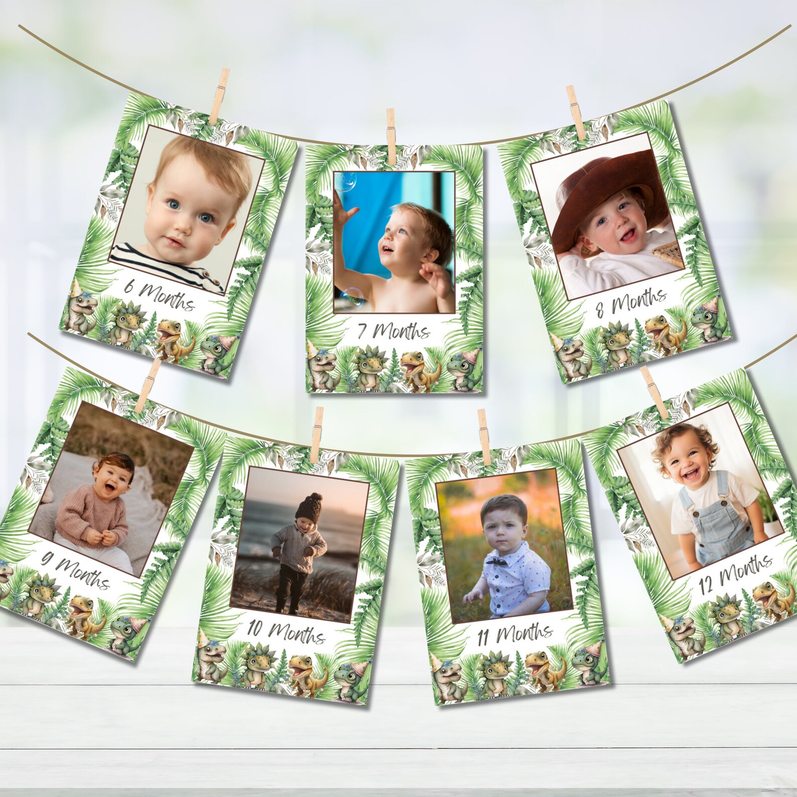 Dinosaur Boy 1st Birthday Photo Banner, Wall Decorations, Printable ...
