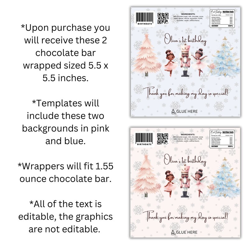 Custom Nutcracker Chocolate Bar Wrappers, Editable Personalized Candy ...