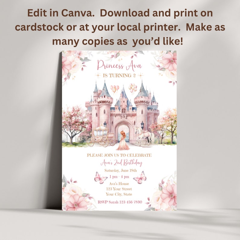 Editable Princess 2nd Birthday Invitation With Photo, Pink Castle ...