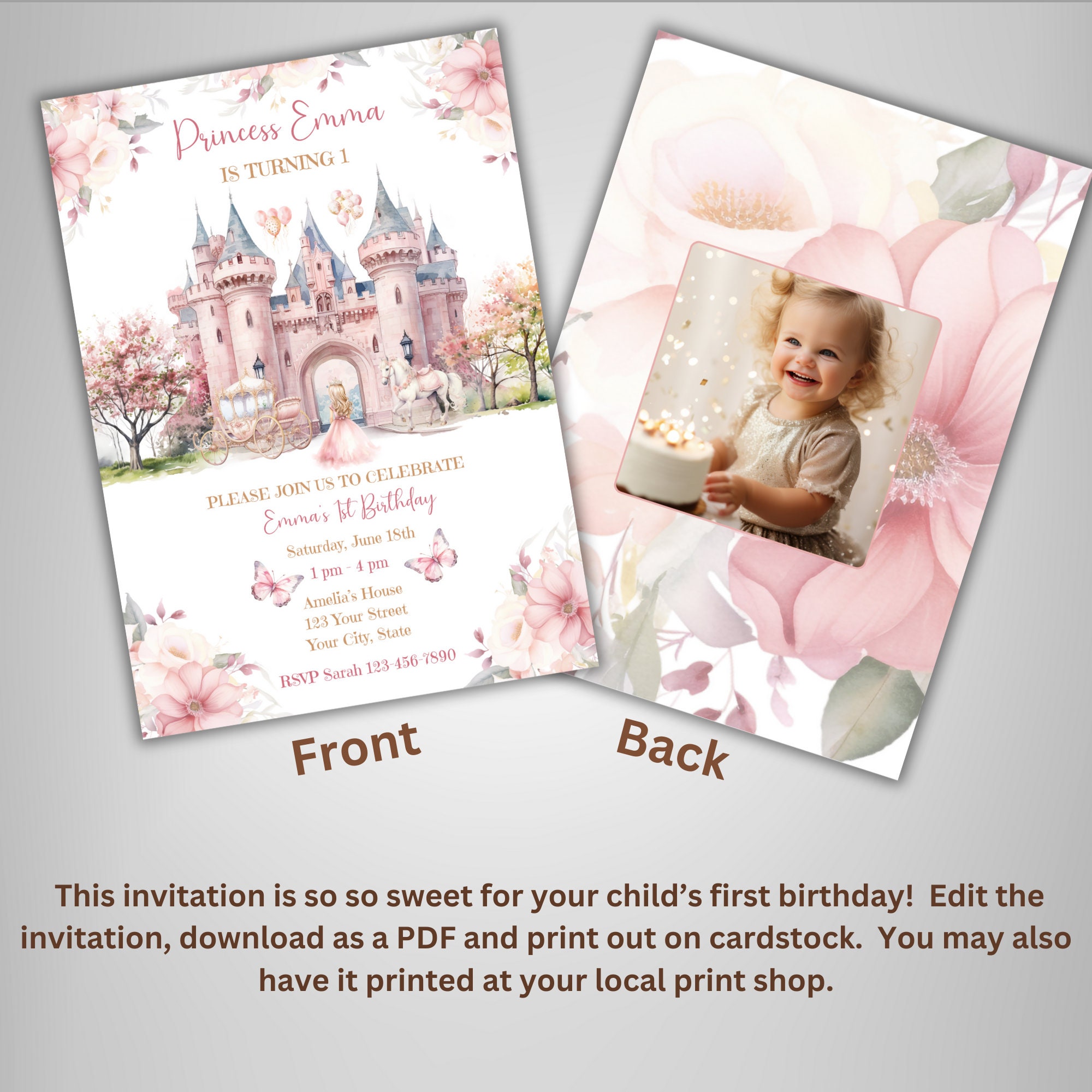 Princess First Birthday Invitation, 1st Birthday Evite, Editable ...
