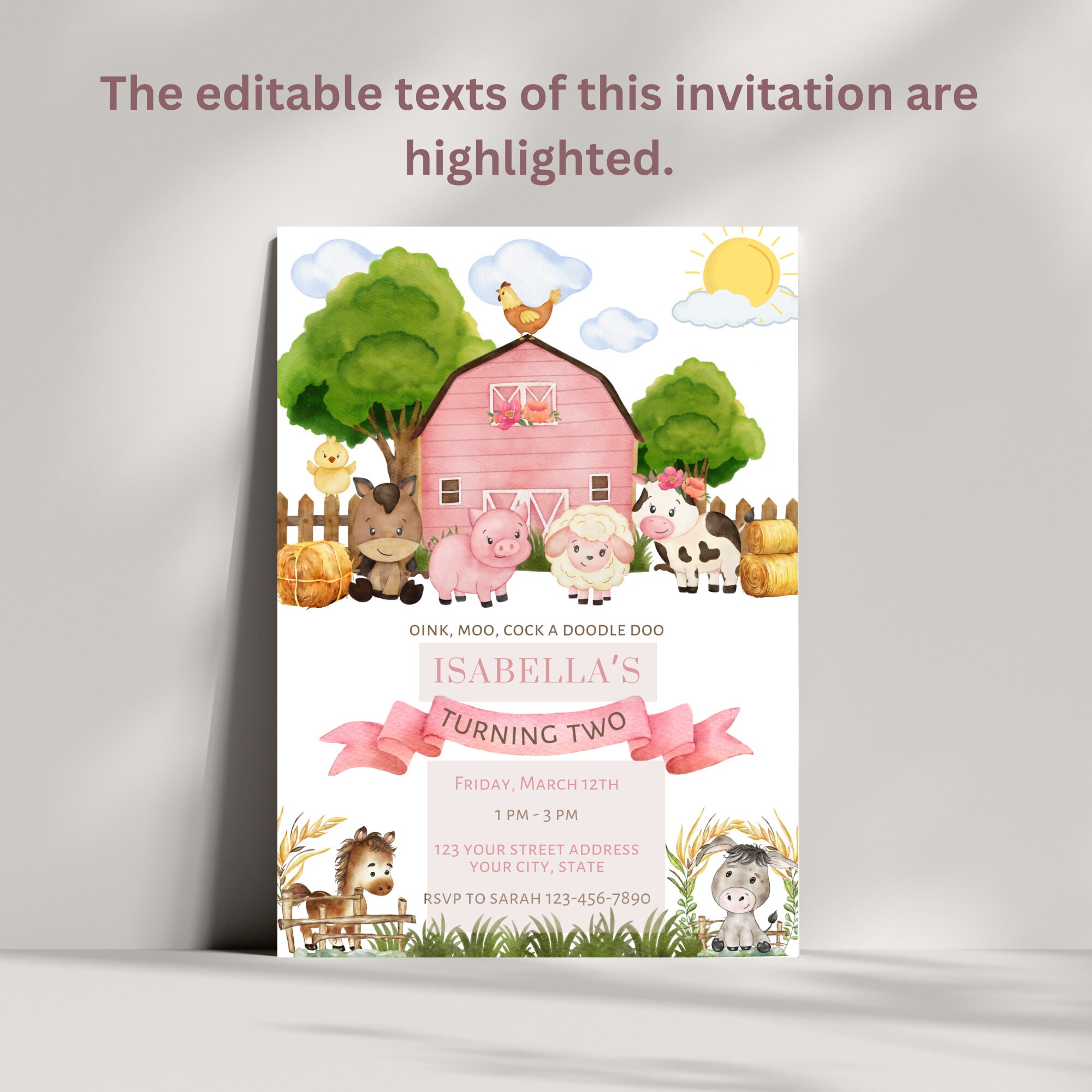 Editable Girl Farm Invitation Farm Themed Invitation 2 Year Old ...