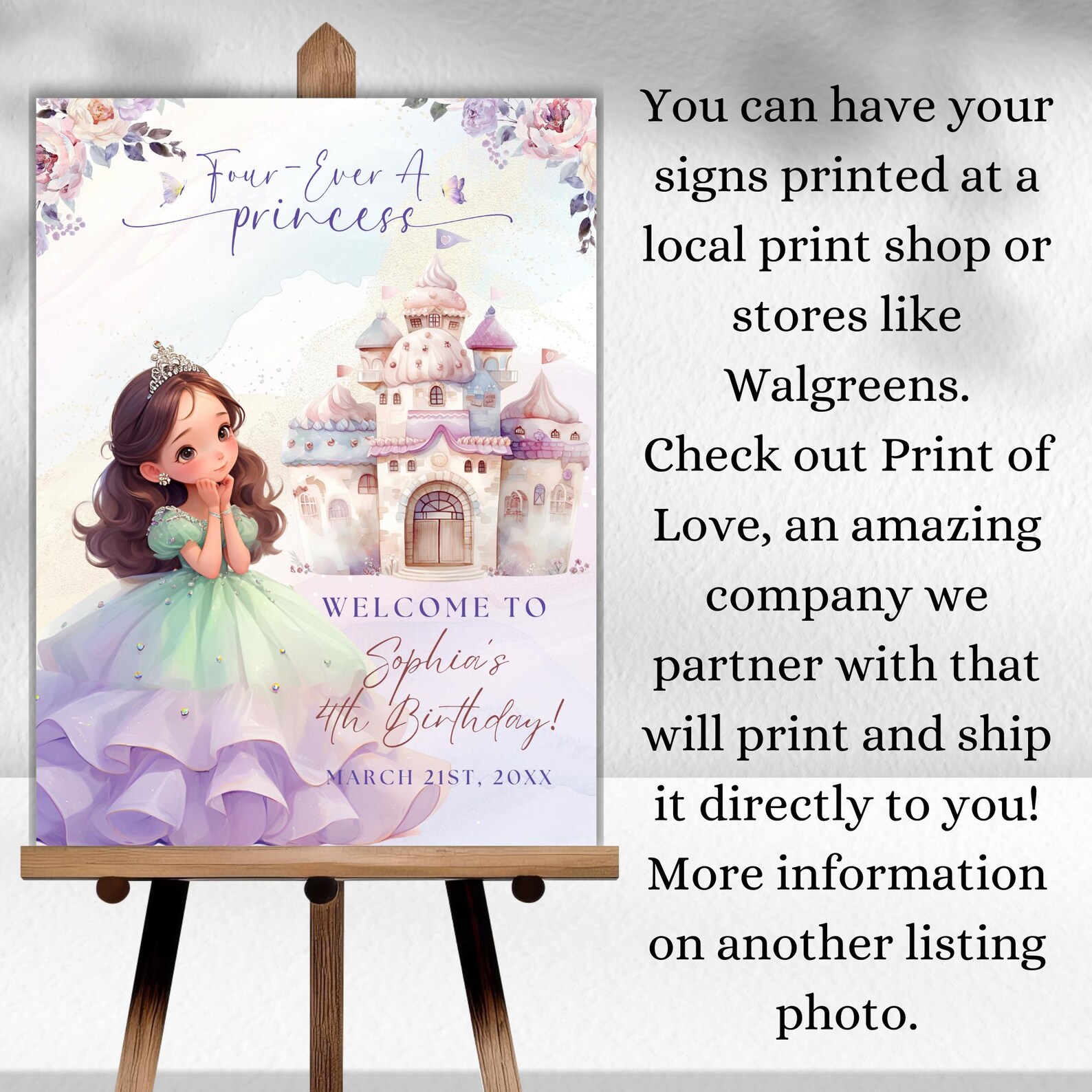 Four Ever A Princess Canva Template, Editable 4th Birthday Welcome Sign ...