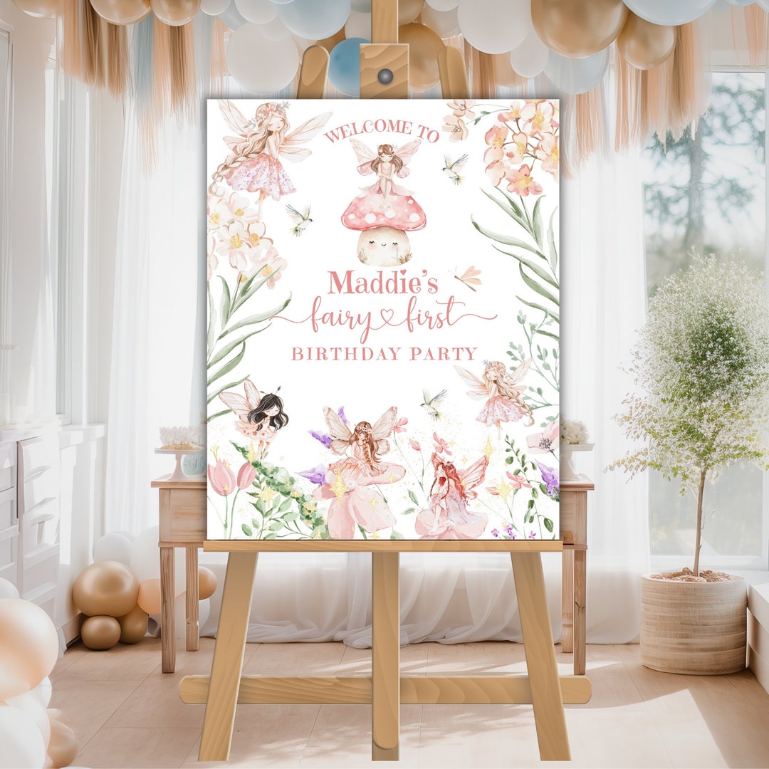 Fairy First Birthday Welcome Sign, Wildflower Garden Girl 1st Birthday ...