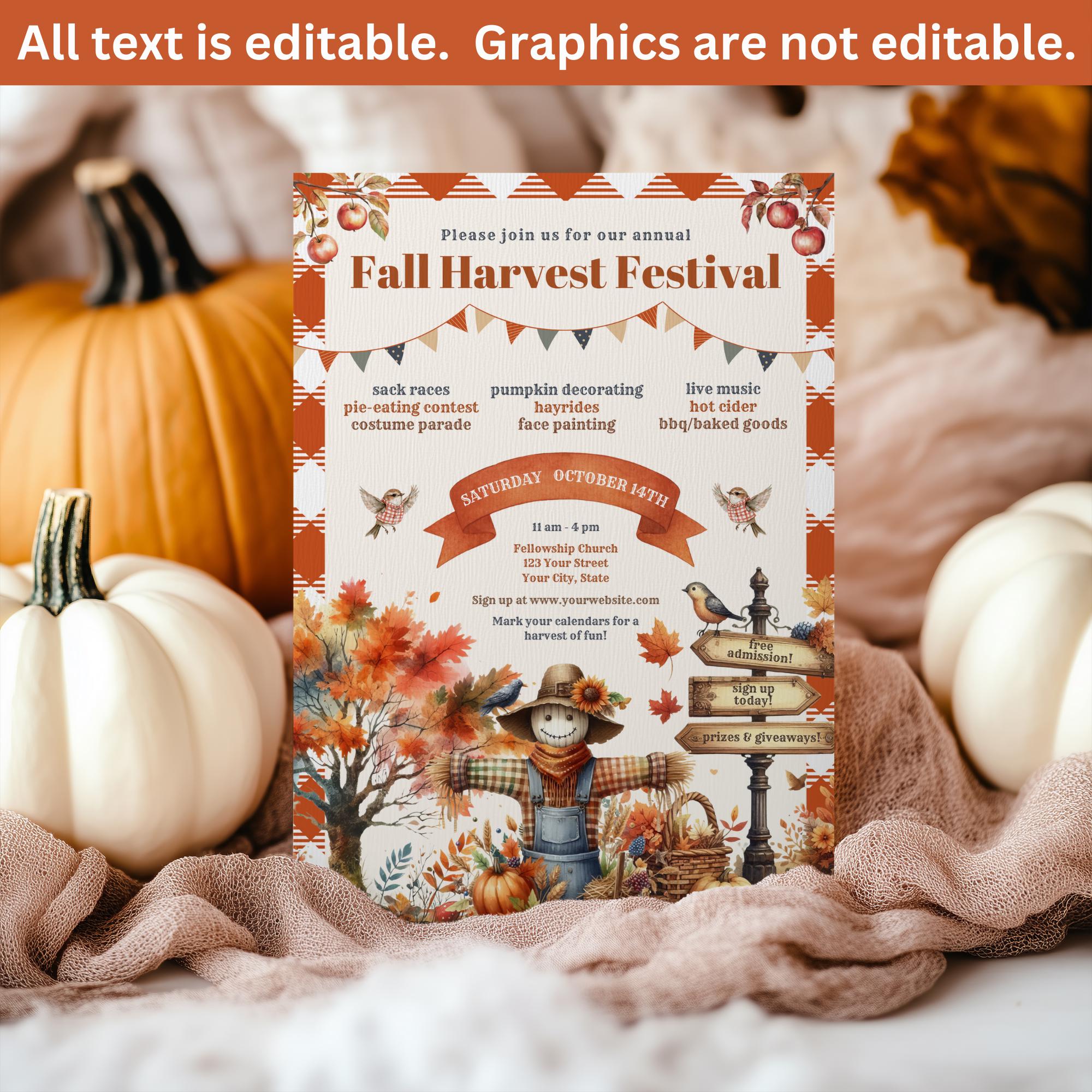 Editable Fall Festival Flyer, Printable Fall Harvest Sign, Us Letter ...