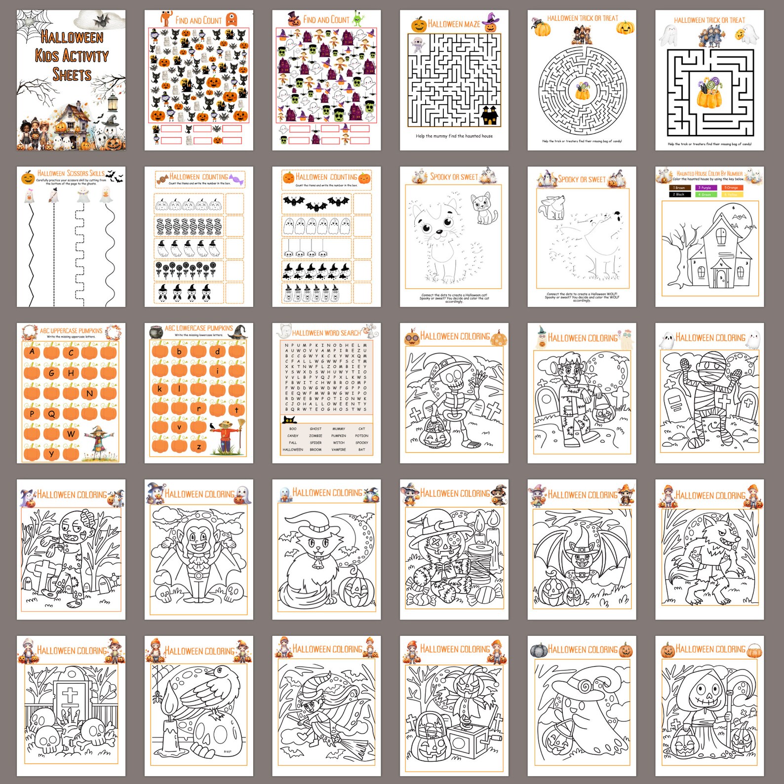 Printable Kids Halloween Activities Bundle, Halloween Coloring Pages ...