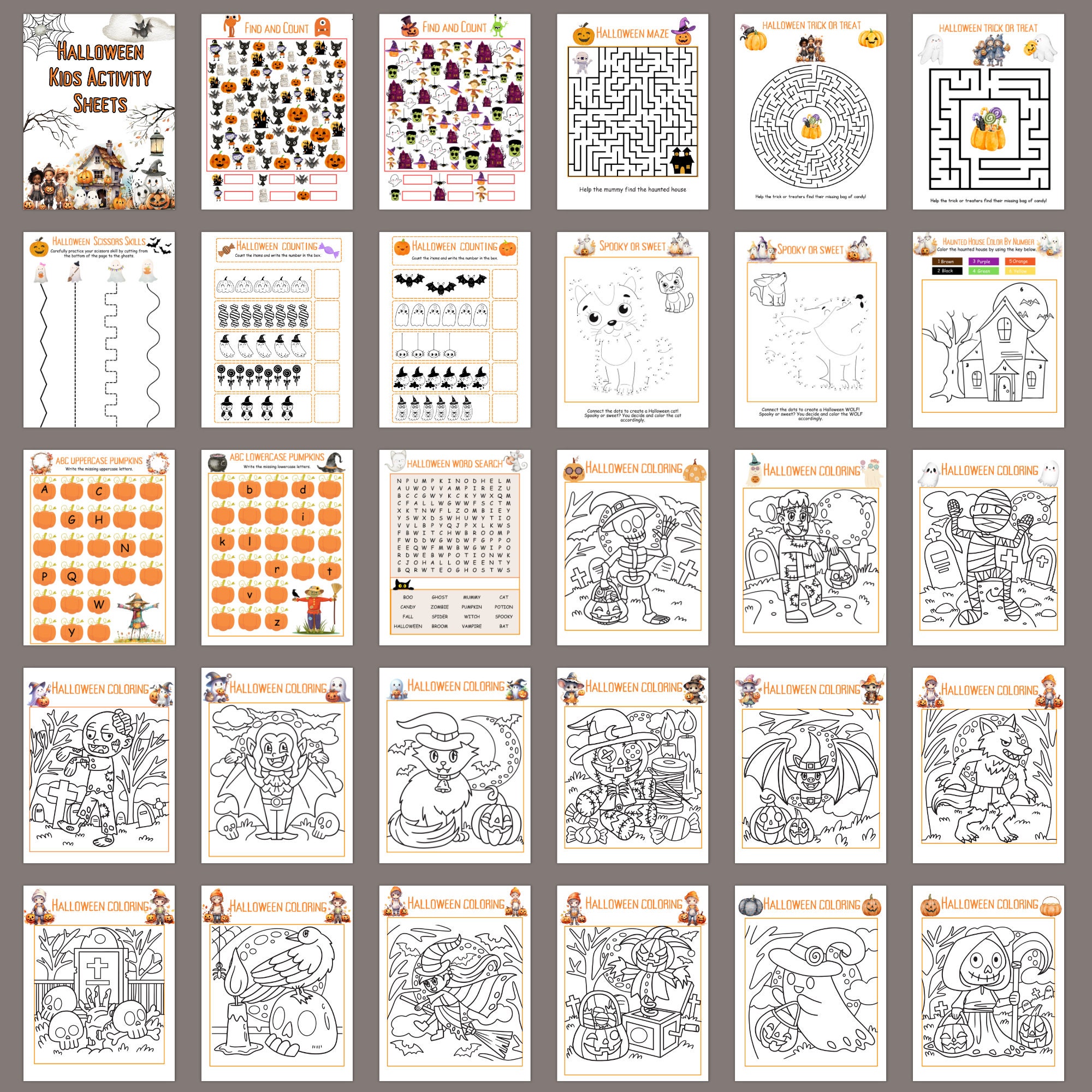 Printable Kids Halloween Activities Bundle, Halloween Coloring Pages ...