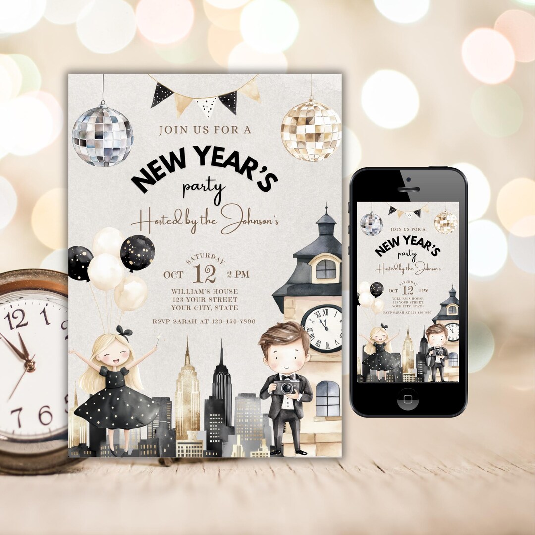 New Year's Party Invitation, All Text Editable, New Year's Eve Invite ...