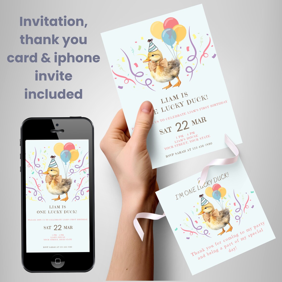 One Lucky Duck Birthday Invitation, Editable Boy 1st Birthday Printable ...