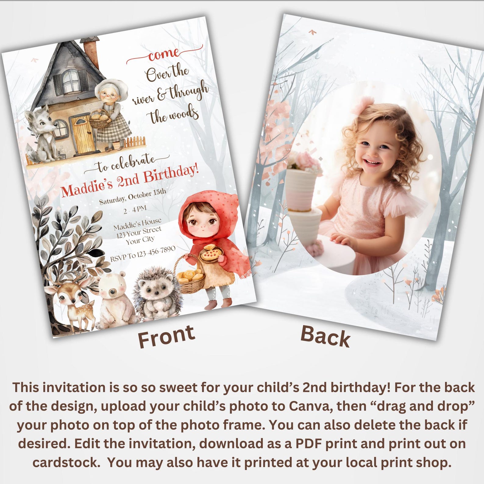 Little Red Riding Hood 2nd Birthday Invitation, Fairytale Printable ...