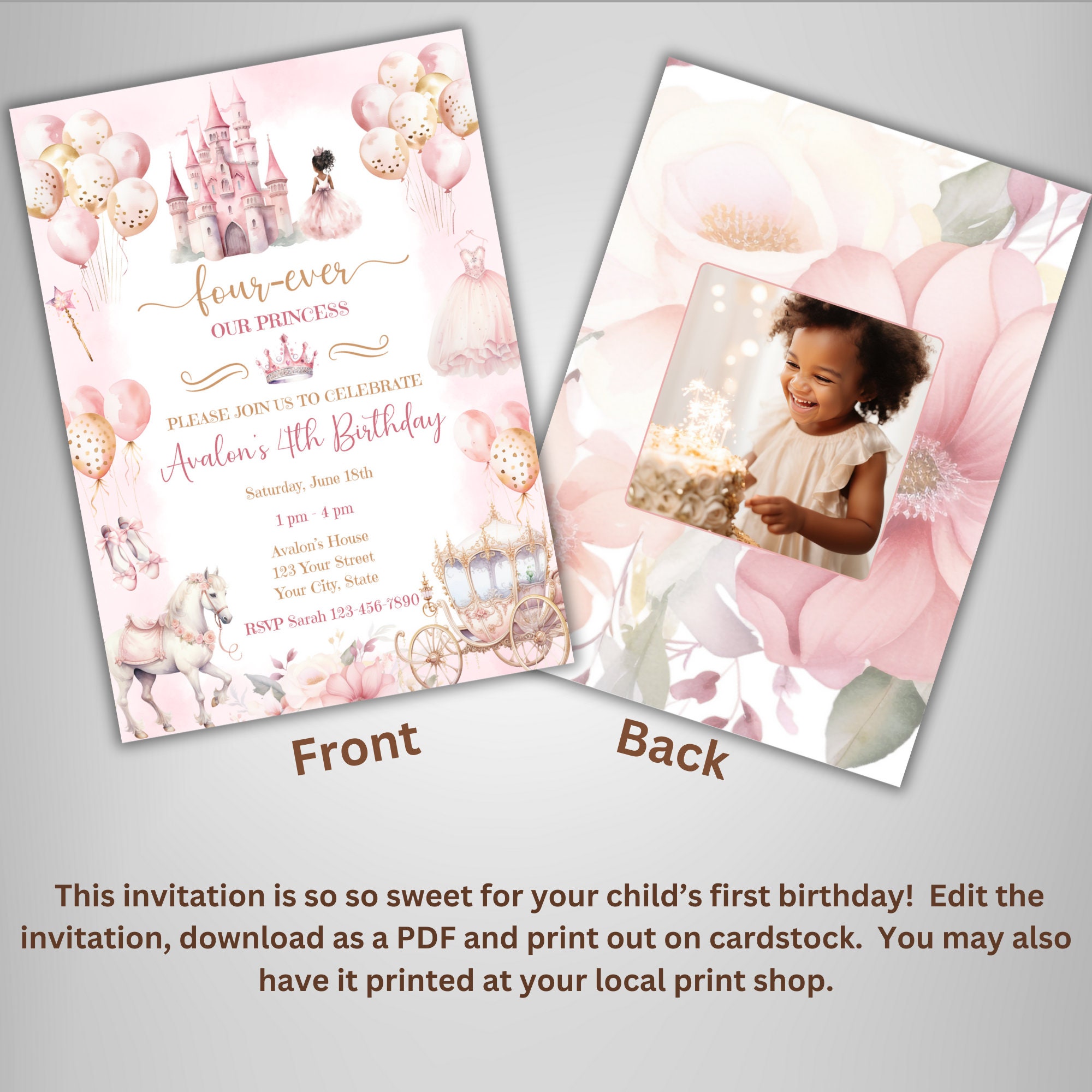 Editable Four-ever A Princess Birthday Invitation Template, Magical ...