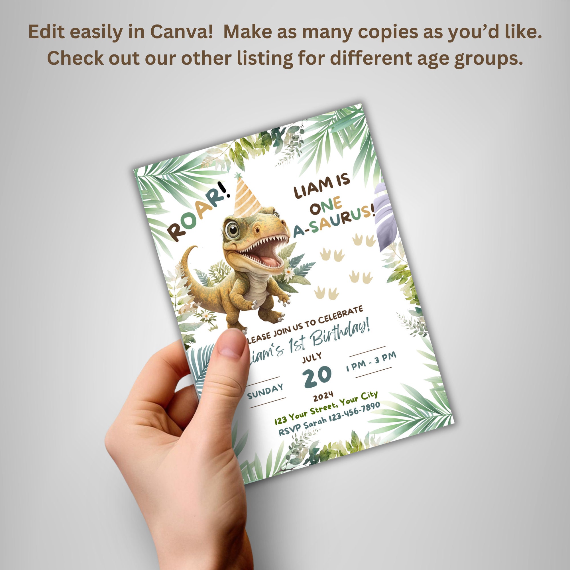 Editable One-a-saurus First Birthday Invitation, Boy 1st Birthday Party ...