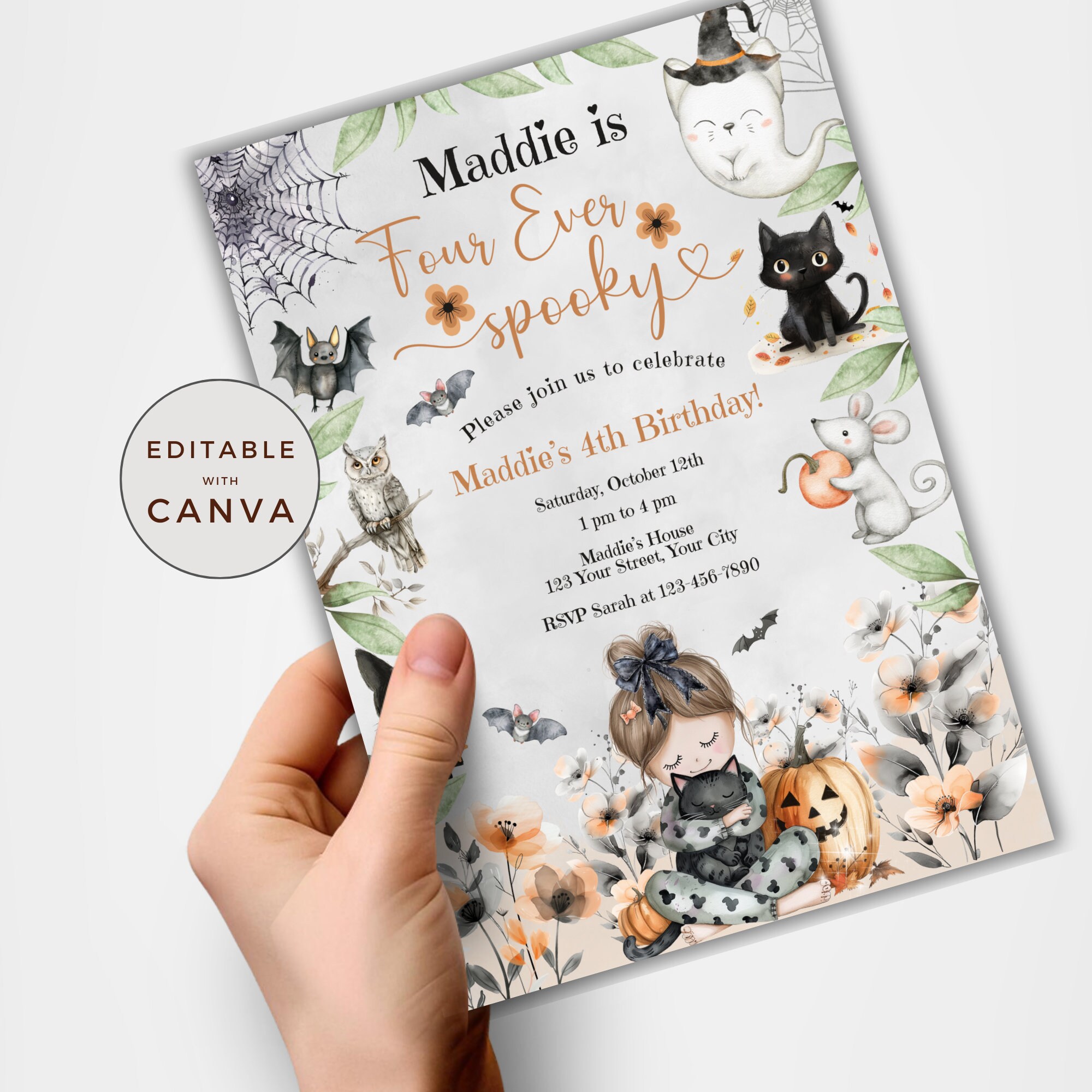 Four Ever Spooky Halloween 4th Birthday Invitation, Editable ...